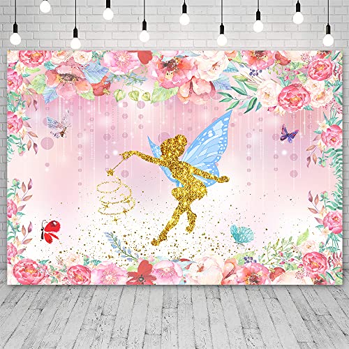 Floral Fairy Party Backdrop for Photography 7x5FT Polyester Pink Fairy Tale Flowers Fairy Party Decorations Backdrop Flower Wonderland Baby Shower Background Decoration Supplies Photo Booth YL097