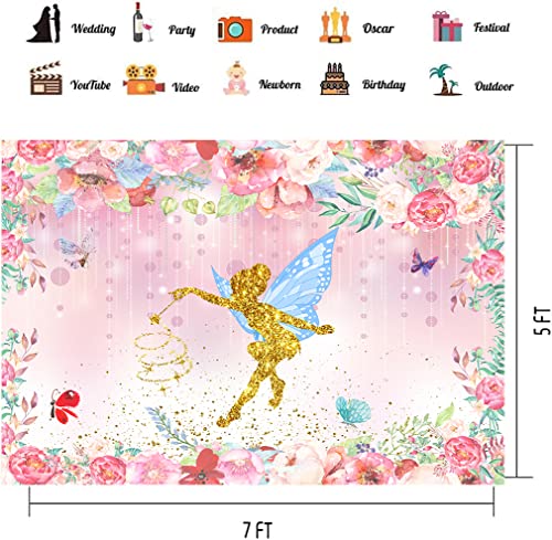 Floral Fairy Party Backdrop for Photography 7x5FT Polyester Pink Fairy Tale Flowers Fairy Party Decorations Backdrop Flower Wonderland Baby Shower Background Decoration Supplies Photo Booth YL097