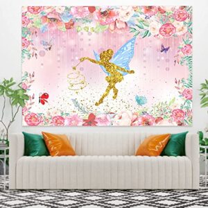 Floral Fairy Party Backdrop for Photography 7x5FT Polyester Pink Fairy Tale Flowers Fairy Party Decorations Backdrop Flower Wonderland Baby Shower Background Decoration Supplies Photo Booth YL097