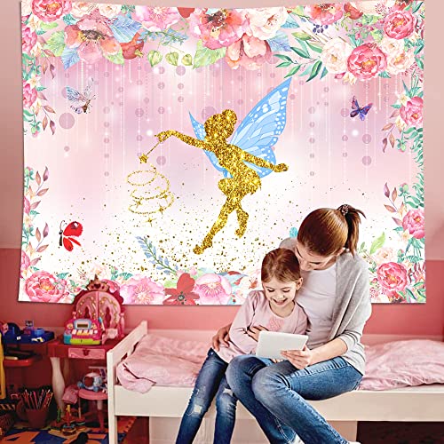 Floral Fairy Party Backdrop for Photography 7x5FT Polyester Pink Fairy Tale Flowers Fairy Party Decorations Backdrop Flower Wonderland Baby Shower Background Decoration Supplies Photo Booth YL097