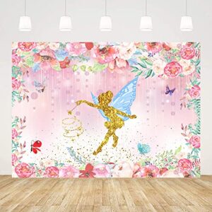 Floral Fairy Party Backdrop for Photography 7x5FT Polyester Pink Fairy Tale Flowers Fairy Party Decorations Backdrop Flower Wonderland Baby Shower Background Decoration Supplies Photo Booth YL097