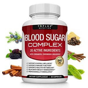 blood sugar complex supplement – natural 20 herbs and vitamins with cinnamon, alpha lipoic acid to support health, non-gmo, for men women, 60 capsules