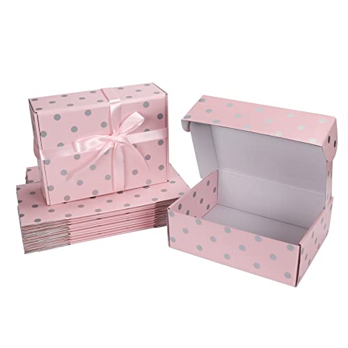 Rempry 12x9x4 Inches Large Gift Box 18 Pack, Pink Polka Dot Gift Box with Lids, Cardboard Gift Boxes for Women Presents, Birthday, Party Favor, Wedding, Christmas, Halloween