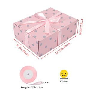 Rempry 12x9x4 Inches Large Gift Box 18 Pack, Pink Polka Dot Gift Box with Lids, Cardboard Gift Boxes for Women Presents, Birthday, Party Favor, Wedding, Christmas, Halloween