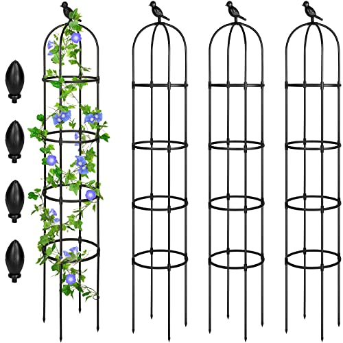 4 Pack 6 ft Garden Obelisk Trellis for Climbing Plants Outdoor Rustproof Rose Trellis for Pots Tall Tower Plant Trellis Metal Garden Trellis for Outdoor Indoor Vines Flower Plants Support (Black)