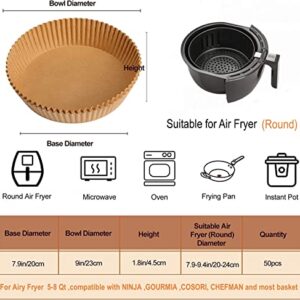 Air Fryer Parchment Paper Liners, 50PCS 8" Air Fryer Paper Mats Filters Compatible with Gourmia, Cosori, Cuisinart, Tcucina, Power Xl, Instant Vortex, Air Fryer 5-8 Qt, Oven Liner Baking Needs