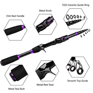 Fishing Rod and Reel Combo - 6.9ft Telescopic Spincast Rod with Left Handed Baitcasting Reel Combos - Sea Saltwater Freshwater Ice Bass Fishing Tackle Set - Fishing Rods Kit