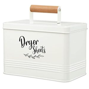 perfnique dryer sheet holder, farmhouse dryer sheet dispenser with lid for laundry room decor, metal dryer sheet container, laundry sheet holder for laundry room organization, dryer sheet box (cream)