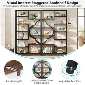 Tribesigns 75 Inch Tall Bookshelf, 11-Shelves Staggered Bookcase with Unique Arc-Shaped Design, Industrial Etagere Shelving Unit Storage Display Shelves for Living Room, Bedroom, Home Office, Brown