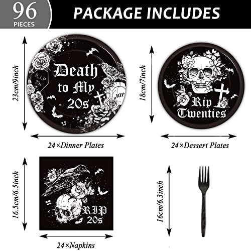 gisgfim 30th Birthday Party Supplies for 24 Guests Death To My Twenties Plates Napkins Forks Tableware Set Disposable Black Rip To My 20s Decorations Favors for Funeral for My Youth Party