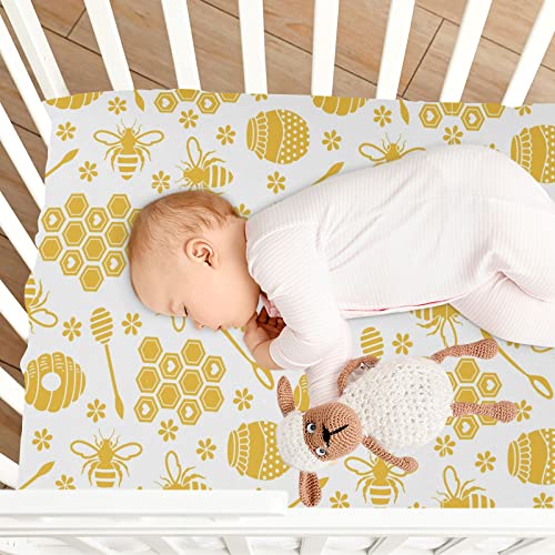 Yellow Bees Honey Baby Crib Sheets Soft Toddler Bed Sheets Breathable Mattress Cover Crib Mattress Sheet for Baby Gifts Girls Stroller Bed Mattress, 52 * 28 * 9in