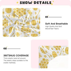 Yellow Bees Honey Baby Crib Sheets Soft Toddler Bed Sheets Breathable Mattress Cover Crib Mattress Sheet for Baby Gifts Girls Stroller Bed Mattress, 52 * 28 * 9in