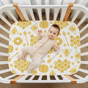 Yellow Bees Honey Baby Crib Sheets Soft Toddler Bed Sheets Breathable Mattress Cover Crib Mattress Sheet for Baby Gifts Girls Stroller Bed Mattress, 52 * 28 * 9in