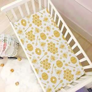 Yellow Bees Honey Baby Crib Sheets Soft Toddler Bed Sheets Breathable Mattress Cover Crib Mattress Sheet for Baby Gifts Girls Stroller Bed Mattress, 52 * 28 * 9in