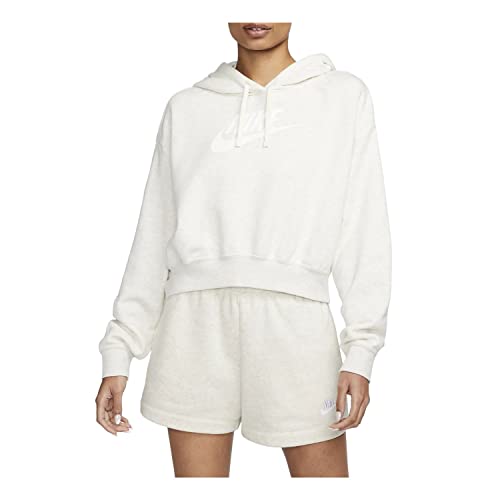 Nike Sportswear Club Fleece Oversized Crop Graphic Hoodie Womens Size - Small Oatmeal Heather/White