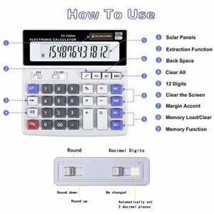 Desk Calculator Large Display, Dual Power 12 Digit Desktop Big Button Mechanical Basic Office Calculator for School Home and Business (Grey).