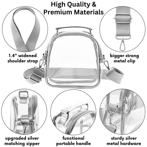 Oboo Clear Bag Stadium Approved, Clear Purse for Women, Cute Crossbody Transparent Bag, See Through Clear Handbag (Silver)