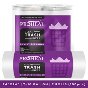 7-10 Gallon Clear Trash Can Liners, 100 Count - 24" x 24" High Density Trash Bin Bags for Lightweight Garbage - Wastepaper Basket Bin Liners, Shredder Bags, Bathroom, Office - 8 Micron Thick