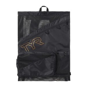 tyr elite team mesh backpack, black/gold, one size