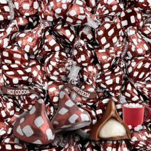 hershey's kisses bulk candy, milk chocolate with marshmallow flavored creme candy, hot cocoa candy, bulk bag, romantic gift, individually wrapped in brown and white foil (hot cocoa, 2 pound)