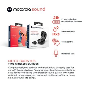 Motorola Moto Buds 105 - True Wireless ENC Bluetooth Earbuds with Touch Control & Micro-Charging Case - IPX5 Water-Resistant, Lightweight Comfort-Fit, Clear Sound - Black