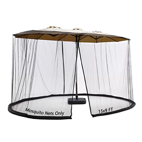 SOOSPE-MZ Mosquito Netting For 15FT Patio Umbrella Double-Sided, Screen Walls Zipper Double Door Black (for 15FT umbrella)