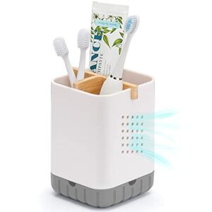 boperzi toothbrush and toothpaste holder with bamboo divider for bathroom countertop organizer, plastic detachable anti-slip large electric toothbrush holders storage caddy drainage for family, kids