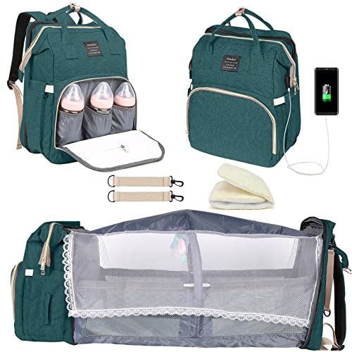 Baby Diaper Bag Backpack with Changing Station, Baby Registry Search Shower Gifts, Baby Bags for Boy Girl, New Mom Gifts for Women, Large Capacity, USB Port,Green