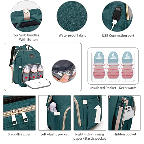 Baby Diaper Bag Backpack with Changing Station, Baby Registry Search Shower Gifts, Baby Bags for Boy Girl, New Mom Gifts for Women, Large Capacity, USB Port,Green