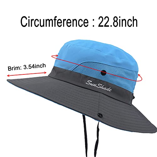 NPJY Ponytail Sun Hat Womens Men 3” Wide Brim UPF 50+ Fishing Beach Bucket Hats Grey