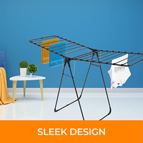 happhom Clothes Drying Rack, Height Adjustable Gullwing for Clothes and Dress, Space Saver Laundry Drying Rack with Smart Lock System, Easy Folding and Hanging for Storage, Sturdy Stainless Steel