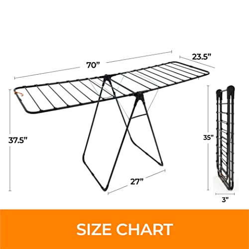 happhom Clothes Drying Rack, Height Adjustable Gullwing for Clothes and Dress, Space Saver Laundry Drying Rack with Smart Lock System, Easy Folding and Hanging for Storage, Sturdy Stainless Steel