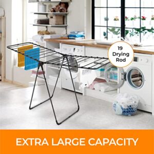 happhom Clothes Drying Rack, Height Adjustable Gullwing for Clothes and Dress, Space Saver Laundry Drying Rack with Smart Lock System, Easy Folding and Hanging for Storage, Sturdy Stainless Steel