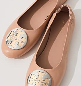 Tory Burch Women's Claire Ballet Flats, Light Sand/Gold/Silver, 10 Medium US