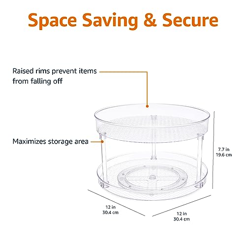 Amazon Basics 2 Tier Clear Lazy Susan Turntable Organizer, 12-Inch