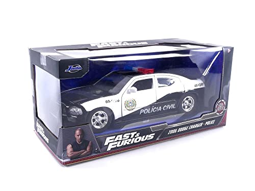 Fast & Furious 1:24 2006 Dodge Charger Police Car Die-Cast Car, Toys for Kids and Adults