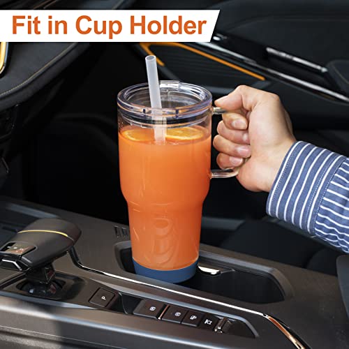 Zukro 32 oz Drinking Glass Tumbler with Handle, Iced Coffee Cup with Straw and Lid, Reusable Clear Glass Water Cup With Silicone Bumper Fits In Cup Holder, Dishwasher Safe, BPA Free, Bluehorizon