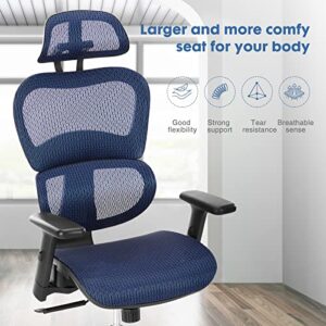 JHK Ergonomic Chair Executive High Back Mesh with Lumbar Support and Tilt Function, 360° Swivel Computer Gaming with 3D Adjustable Headrest and Armrest, for Home and Office, Blue