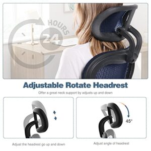 JHK Ergonomic Chair Executive High Back Mesh with Lumbar Support and Tilt Function, 360° Swivel Computer Gaming with 3D Adjustable Headrest and Armrest, for Home and Office, Blue