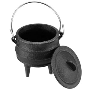 TAICHEUT 2 Pack 4 Inch Cast Iron Black Cauldron, Cauldron with Lid and Handle for Trick or Treat Party Supplies, Decorations, Spells, Ritual, and Blessings