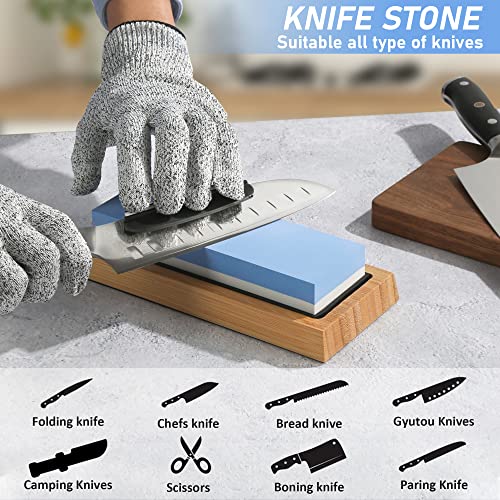 Greenual Knife Sharpening Stone Set Premium 4 Side Grit 400/1000 3000/8000 Whetstone Knife Sharpener Wet Stones Chisel Sharpening Kit Stones Leather Strop Honing Guide for Sharpeners Knives