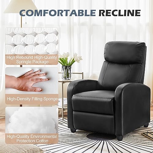 Recliner Chair for Living Room, Massage PU Leather Recliner Sofa Home Theater Seating with Lumbar Support Winback Single Sofa Armchair Reclining Chair Easy Lounge