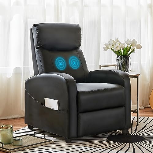 Recliner Chair for Living Room, Massage PU Leather Recliner Sofa Home Theater Seating with Lumbar Support Winback Single Sofa Armchair Reclining Chair Easy Lounge