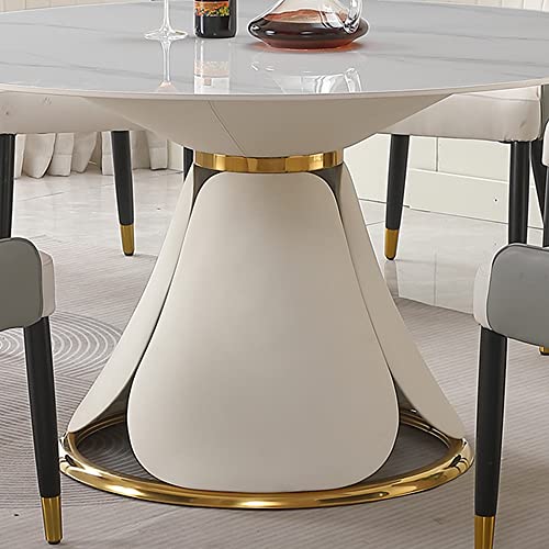 Legendstone Kitchen Dining Table, Round Marble Dining Table for 4-6, Compact Space w/53 Sintered Stone Tabletop, Lotus Shape Design & PU Leather Wrapped & Metal Base (1PC Table)