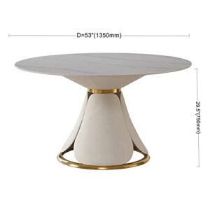 Legendstone Kitchen Dining Table, Round Marble Dining Table for 4-6, Compact Space w/53 Sintered Stone Tabletop, Lotus Shape Design & PU Leather Wrapped & Metal Base (1PC Table)