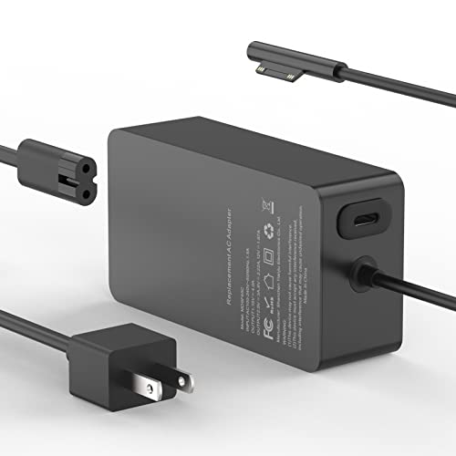 Surface Pro Charger for Microsoft Surface Pro 9, 8, 7+, 7, 6, 5, 4, X, Windows Surface Laptop 5, 4, 3, Studio, Surface Go, Surface Book 3, 2, 1, 65W Surface Laptop Charger + 20W USB C, LED, 10FT