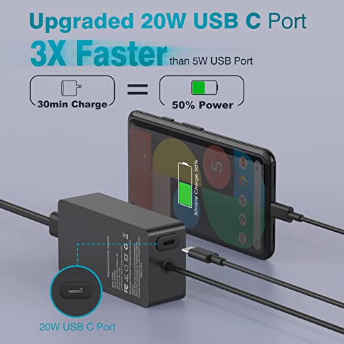 Surface Pro Charger for Microsoft Surface Pro 9, 8, 7+, 7, 6, 5, 4, X, Windows Surface Laptop 5, 4, 3, Studio, Surface Go, Surface Book 3, 2, 1, 65W Surface Laptop Charger + 20W USB C, LED, 10FT