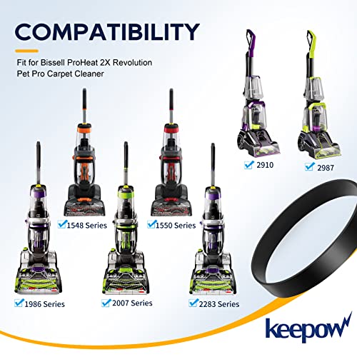 KEEPOW Replacement Belts Compatible with Bissell TurboClean/PowerForce PowerBrush Pet Carpet Cleaner 2987, 1986, 2910, 2190W, 2806, 28062, 28068, 29878, 29879, 2 Pack, Parts# 1606428