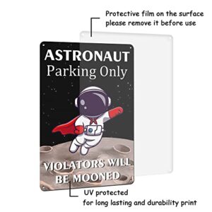 Uflashmi Astronaut Parking Only Sign, Outer Space Room Decor for Boys, Space Themed Bedroom Decor for Boys Kids, Aluminum, 8x12 Inch