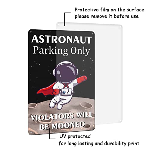 Uflashmi Astronaut Parking Only Sign, Outer Space Room Decor for Boys, Space Themed Bedroom Decor for Boys Kids, Aluminum, 8x12 Inch